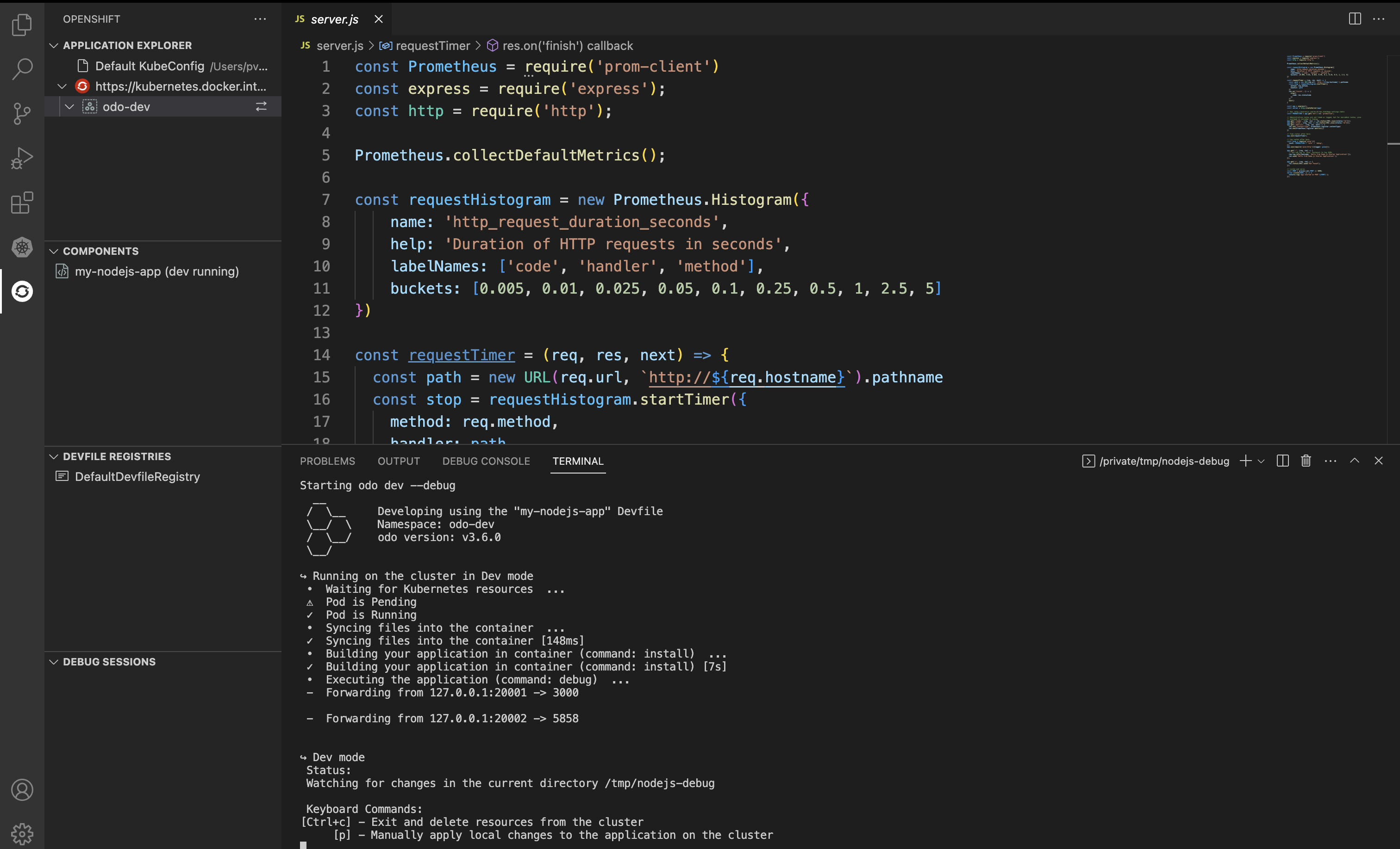 Debugging an Application with OpenShift Toolkit | odo